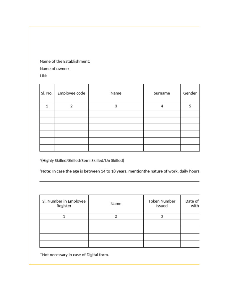 Form a Format of Employee Register | PDF