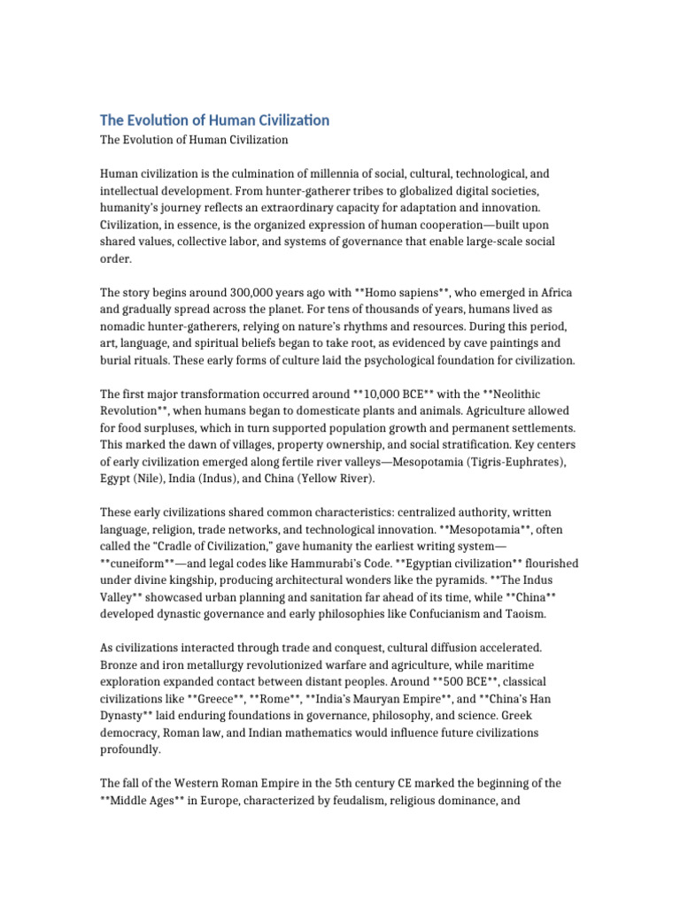 Human Civilization's Evolution Journey | PDF | Civilization | Human