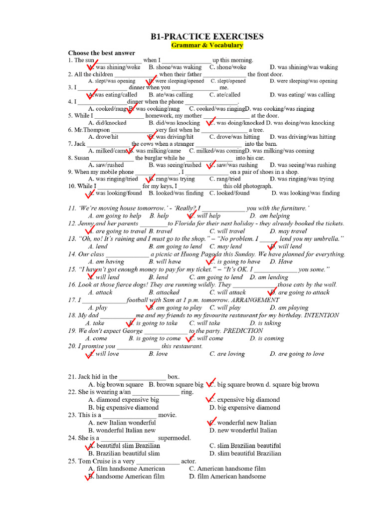 B1-Grammar & Vocabulary Practice Exercises - G I SV | PDF