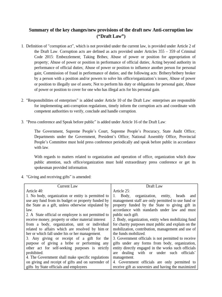 Key Changes in Draft Anti-Corruption Law | PDF | Corruption | Bribery