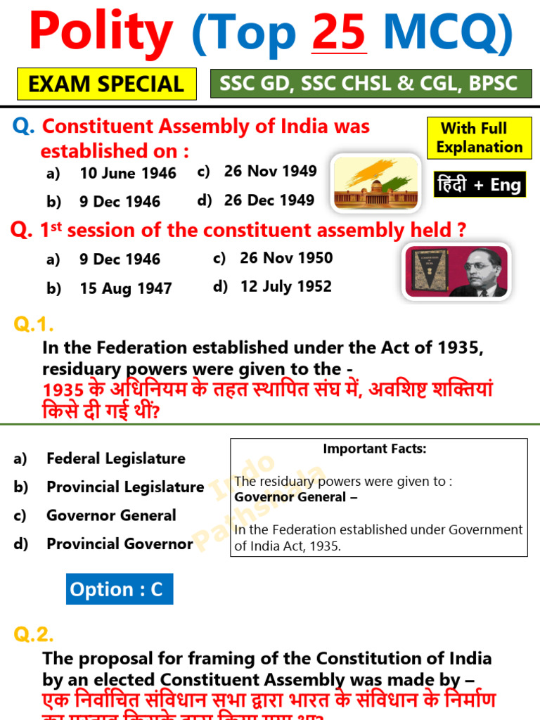 Constituent Assembly of India MCQs | PDF | Government Of India | Government
