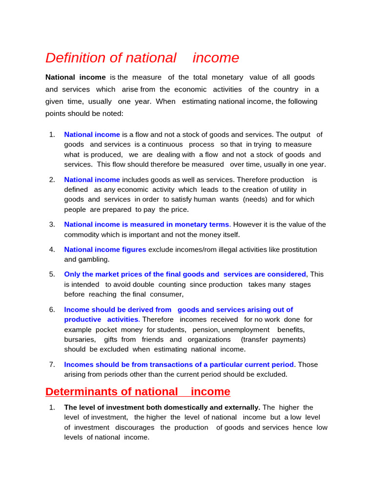Definition of national income for editing macro econ | PDF | Cost Of ...