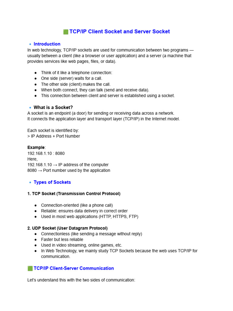 TCP-IP Client Socket and Server Socket | PDF | Network Socket | Internet Protocol Suite