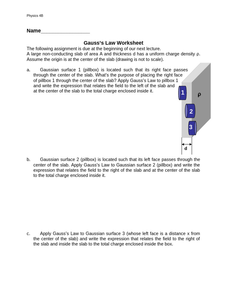 Gauss's Law Worksheet | PDF