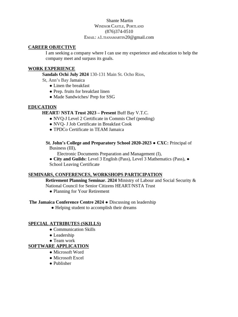 Shantae Martin CC L2 Resume | PDF