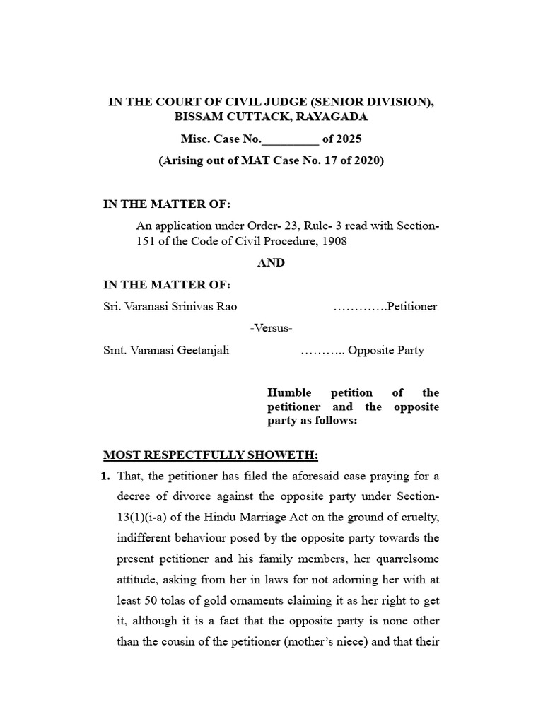 Compromise Petition in Mat Case No 17 of 2020-1 | PDF | Marriage ...