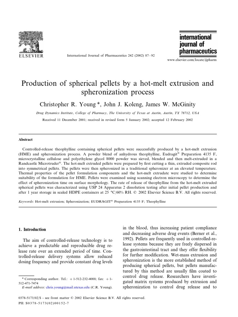 Production of Spherical Pellets by A Hot-Melt Extrusion and | PDF ...