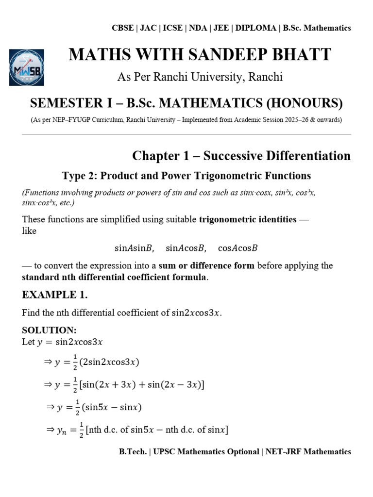 Class 3 - Successive Differentiation - Maths - With - SandeepBhatt - Sem 1 | PDF | Complex ...