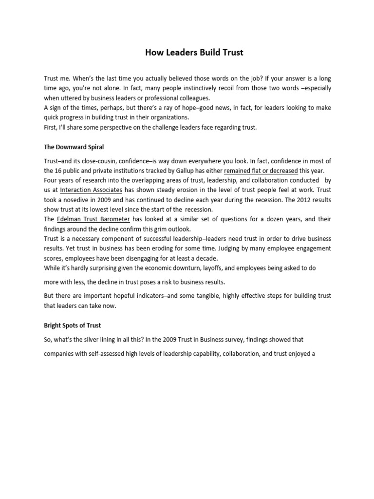 How Leaders Build Trust - Across | PDF | Leadership | Goal