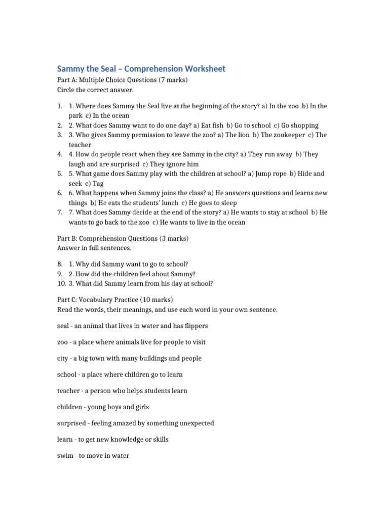 Save Sammy the Seal Worksheet | PDF