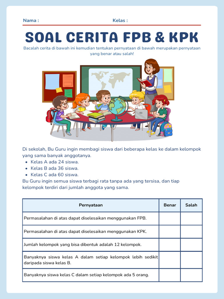 Soal Cerita FPB dan KPK Siswa Sekolah | PDF