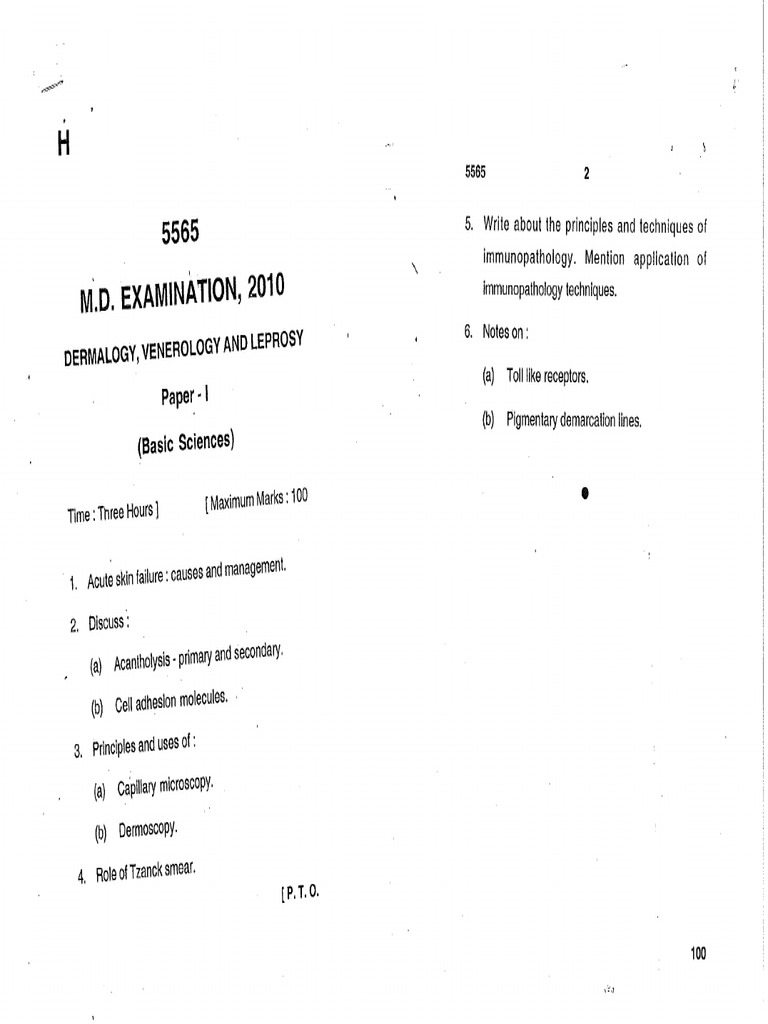 Dermatology Question Paper | PDF