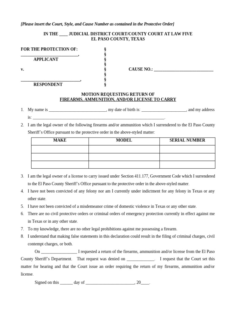 07 Motion To Return Weapons | PDF | Felony | Perjury