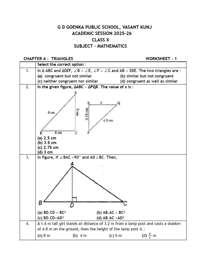 2025 26 XTH Triangles Worksheet | PDF | Classical Geometry | Euclidean Plane Geometry