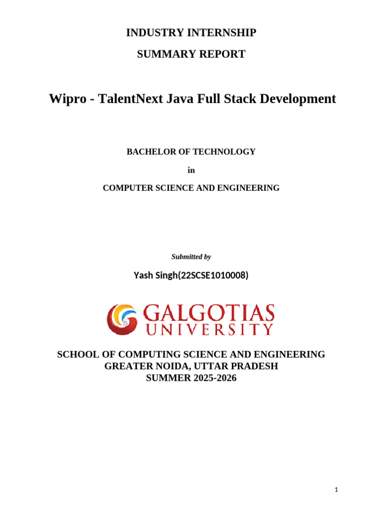 Internship Report Yash 2025-2026 | PDF | Spring Framework | Model–View–Controller