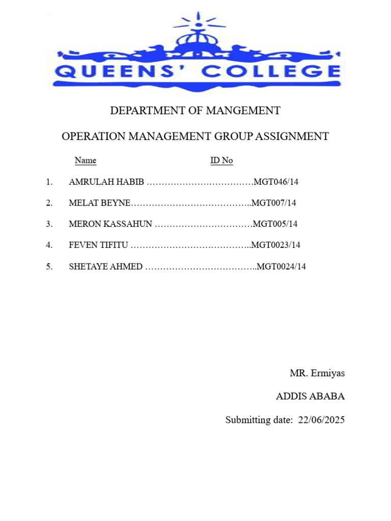 Operation Management Group Assignment | PDF | Quality | Business