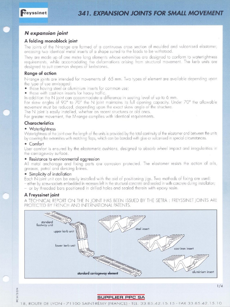 Freyssinet 341 Expansion Joints For Small Movement | PDF