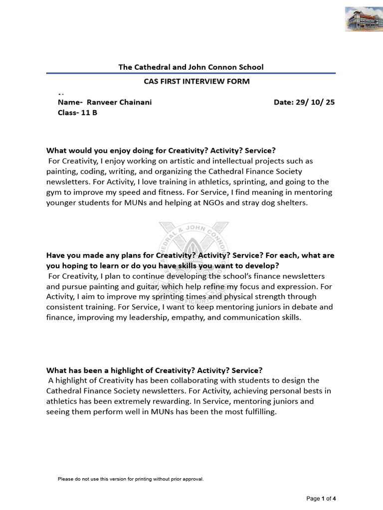 CAS Interview Insights for Year 11 Students | PDF | Behavior ...