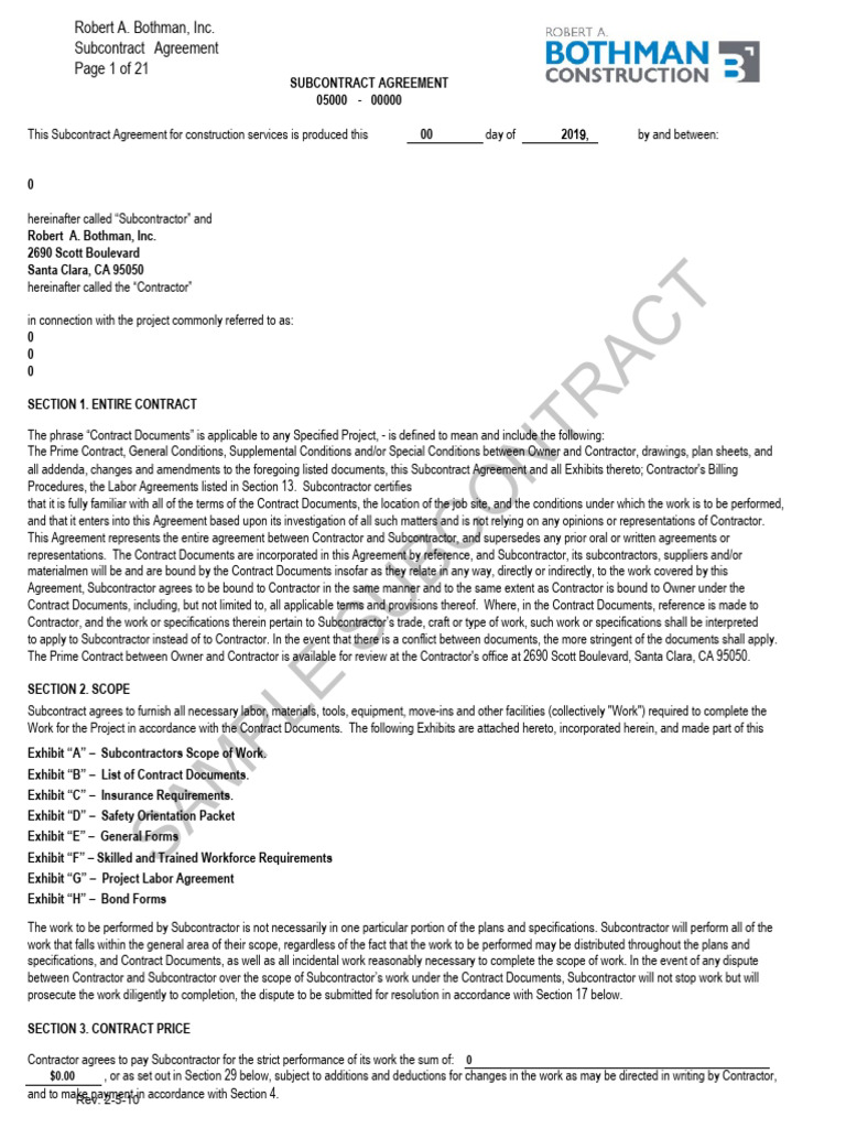 WSL-Subcontract Sample Public Works | PDF | Employment | Subcontractor