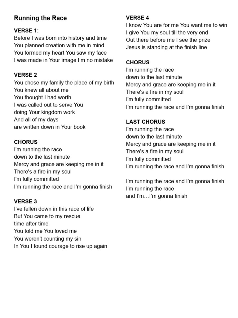 Running the Race: Lyrics Overview | PDF