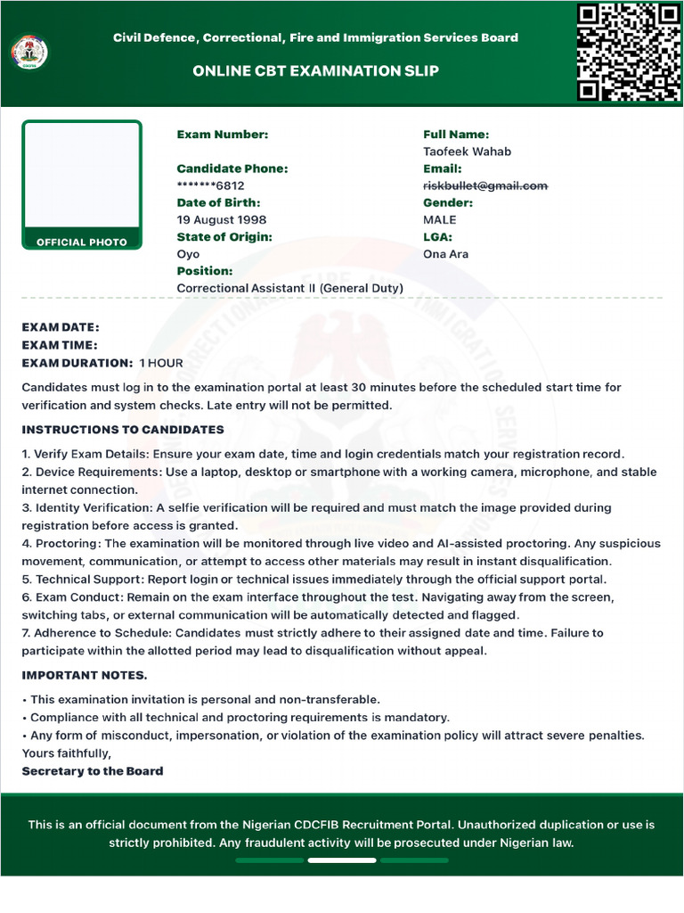 Taofeek -Aremu Wahab -Application-slip (2) | PDF