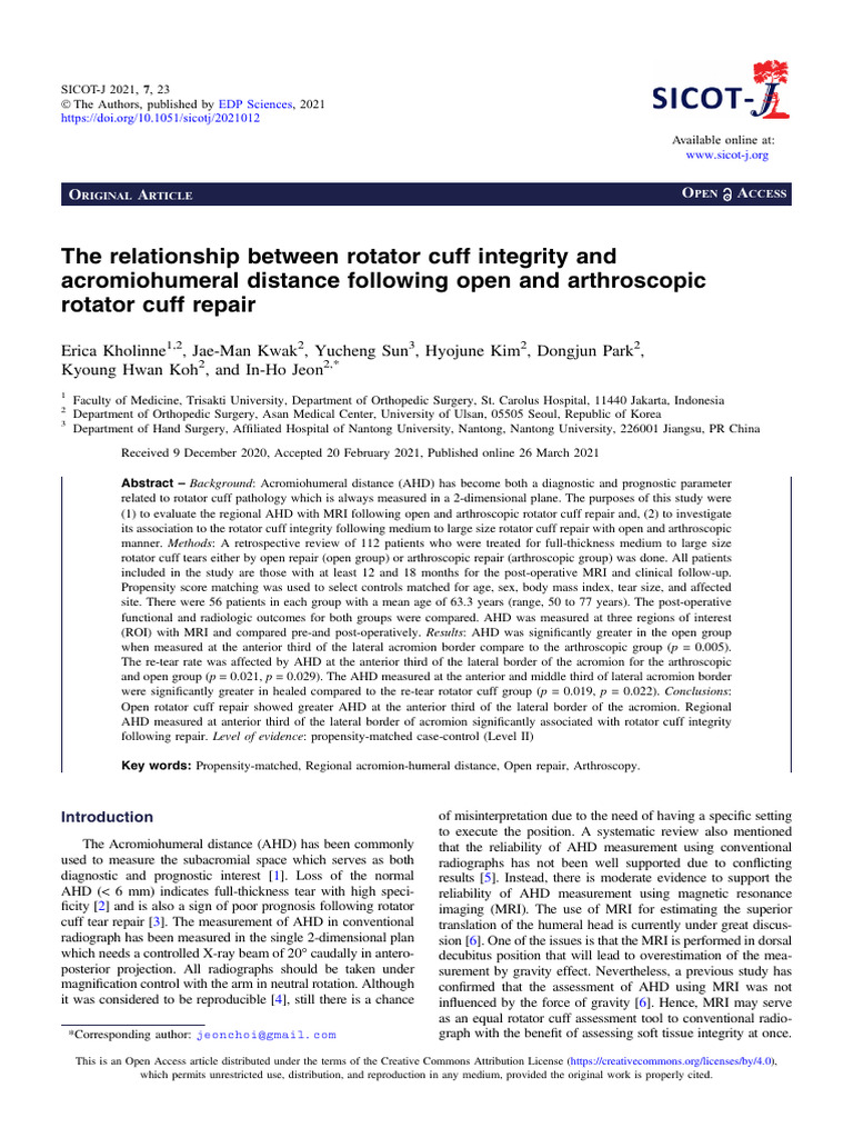 Rotator Cuff Repair and AHD Analysis | PDF | Joints | Musculoskeletal ...