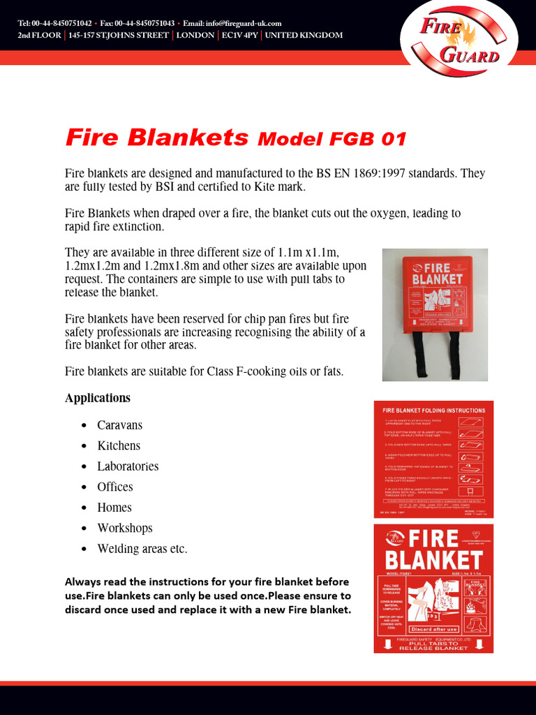 Fireguard Fire Blanket - Data Sheet & QCD Certificate | PDF