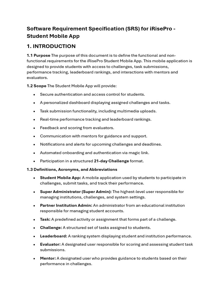 Software Requirement Specification Student App v1.0 | PDF | Usability | Mobile App