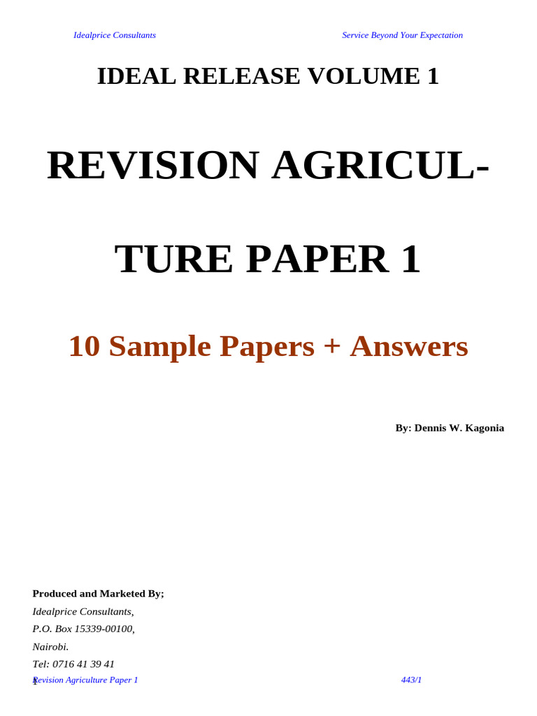 Agriculture Paper 1 Questions Booklet (1) | PDF | Agriculture | Soil