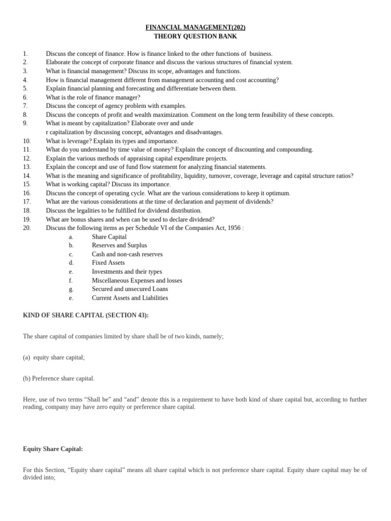 FM Theory Question Bank-FINAL | PDF | Fixed Asset | Equity (Finance)