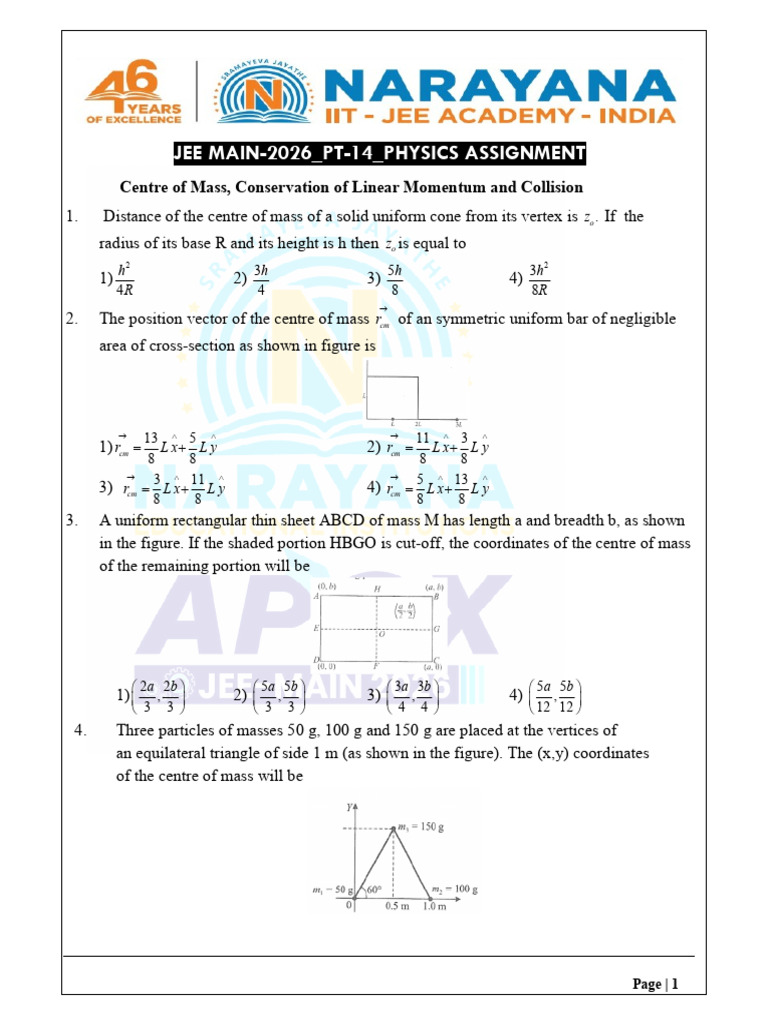 Apex Jeemain 2026 Physics Pt-14 Assignment F | PDF | Collision | Mass