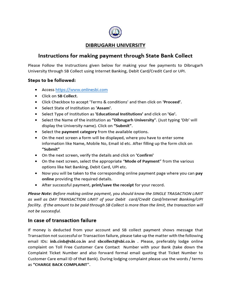 Instructions For Making Payment Through State Bank Collect | PDF ...