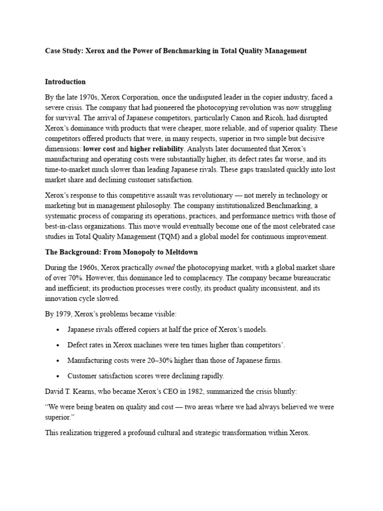 Case Study - Benchmarking | PDF | Benchmarking | Photocopier