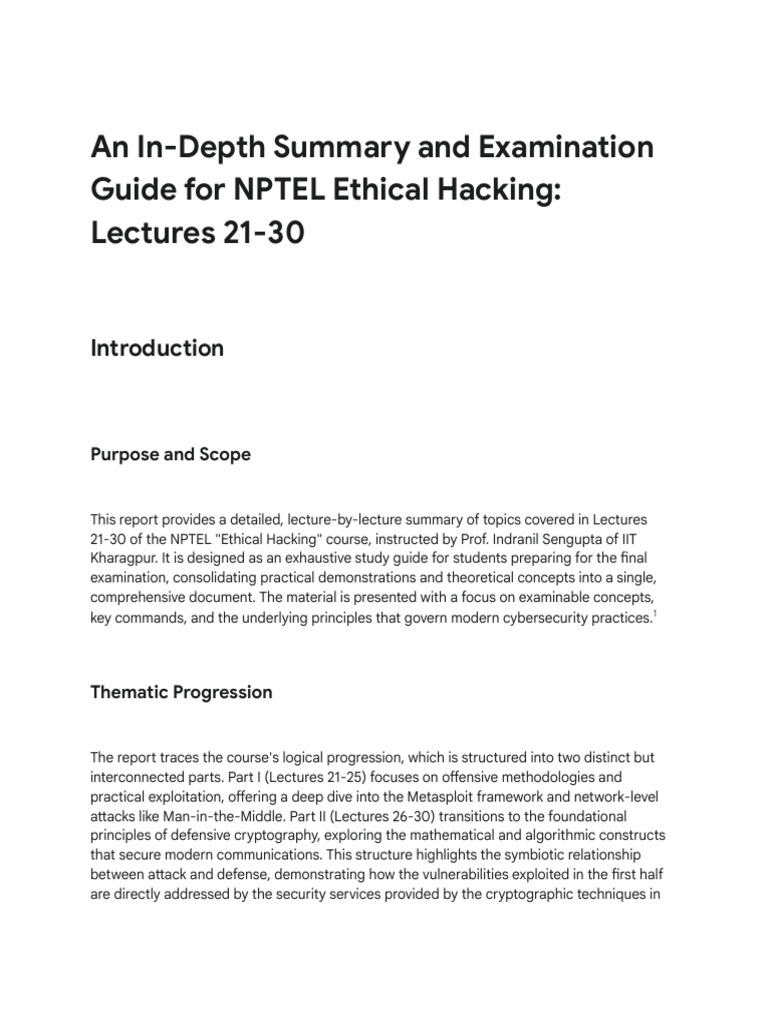 NPTEL Ethical Hacking Summary | PDF | Key (Cryptography) | Cryptography
