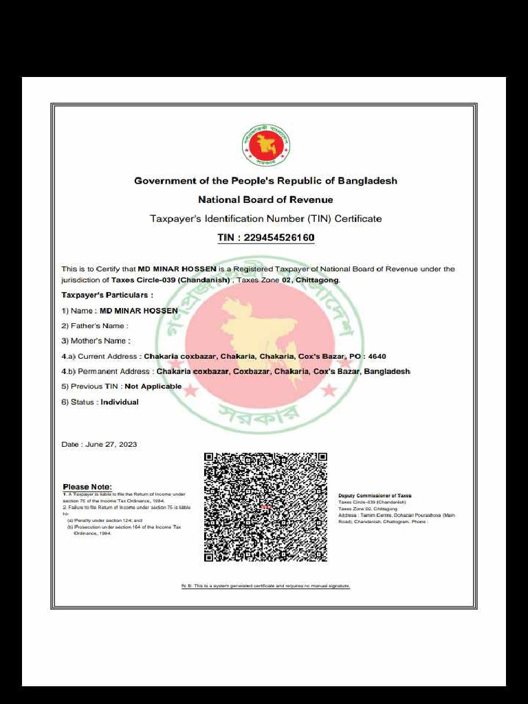 Tin Certificate | PDF