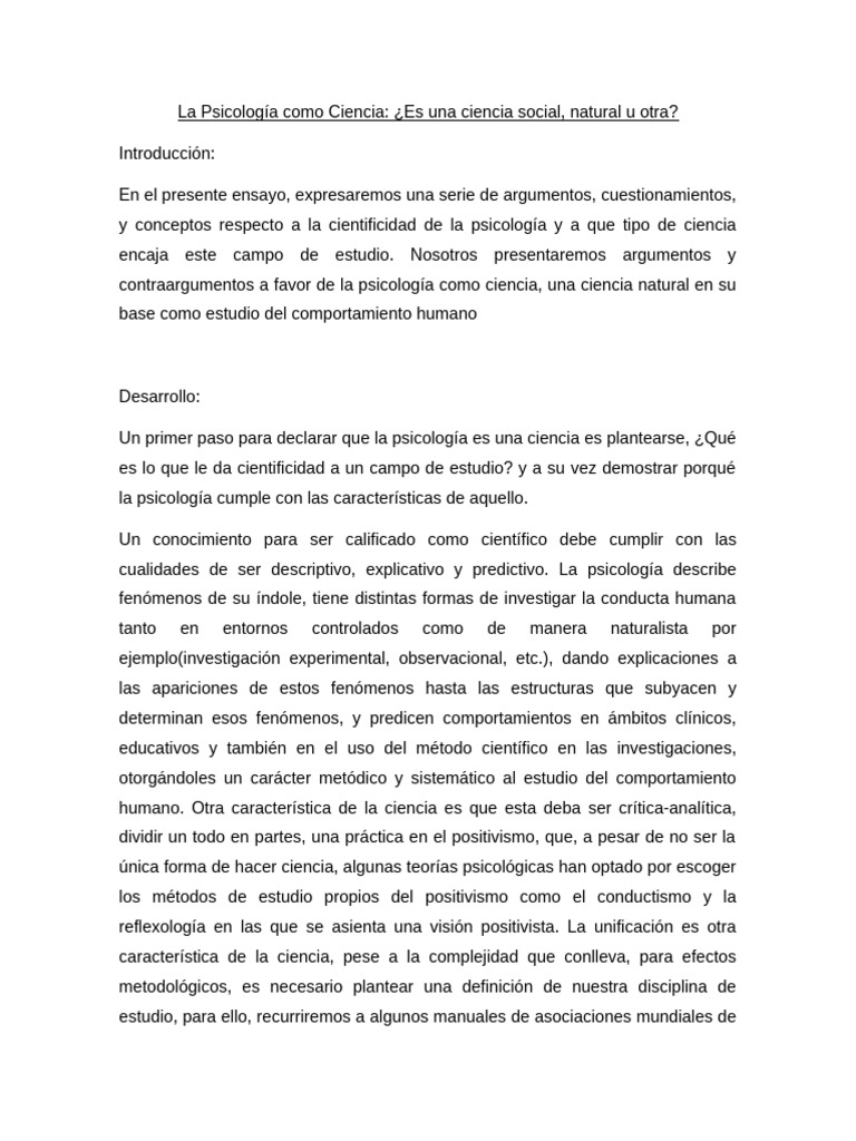 La Psicología Como Ciencia | PDF | Sicología | Comportamiento