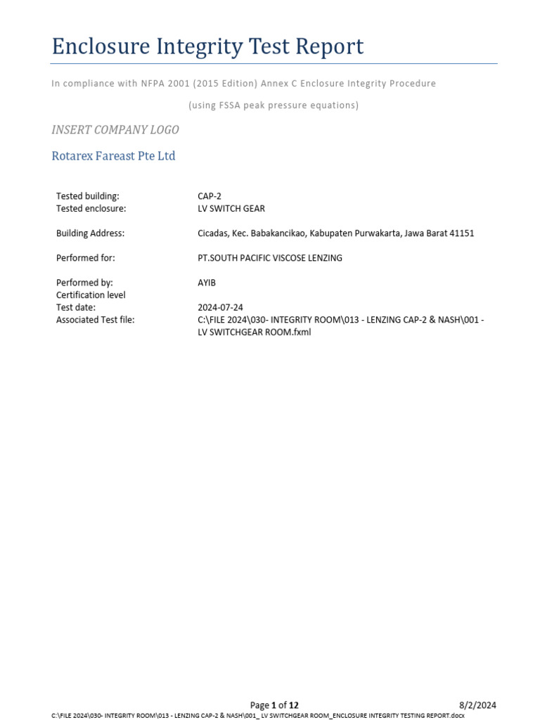 001 - LV Switchgear Room - Enclosure Integrity Testing Report | PDF ...