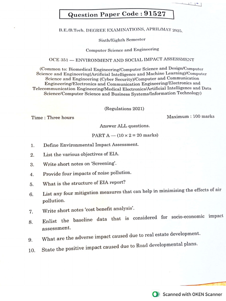 Oce351 Question Paper 2025 | PDF