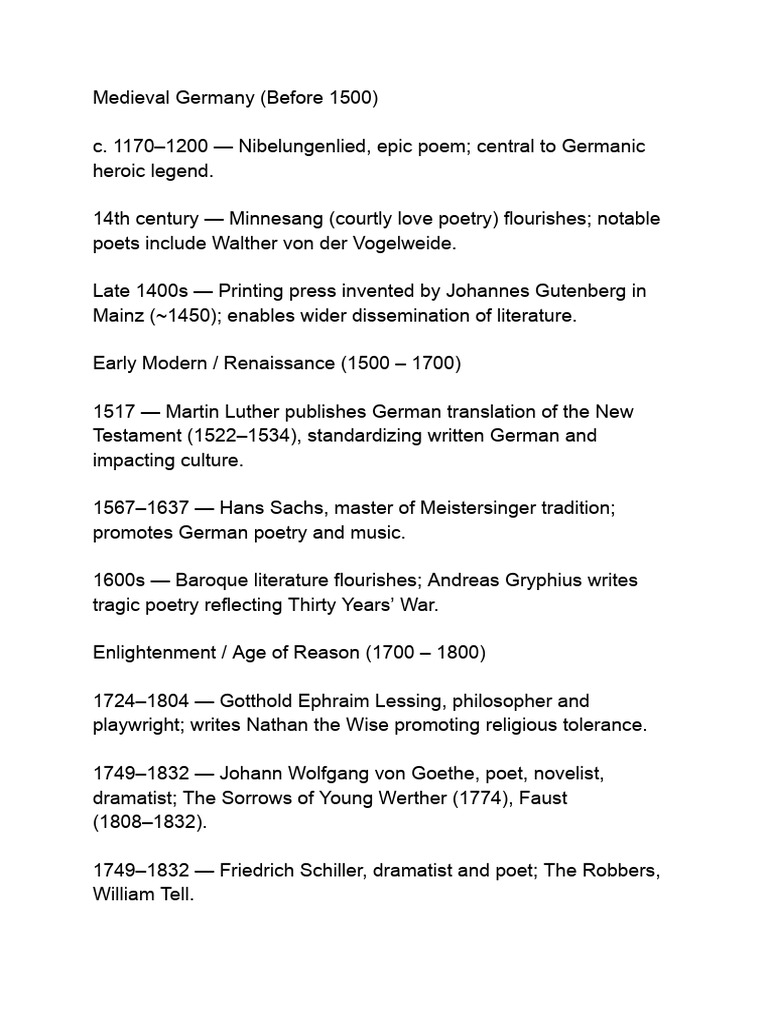Germany Literature & Cultural Timeline | PDF | German Literature ...