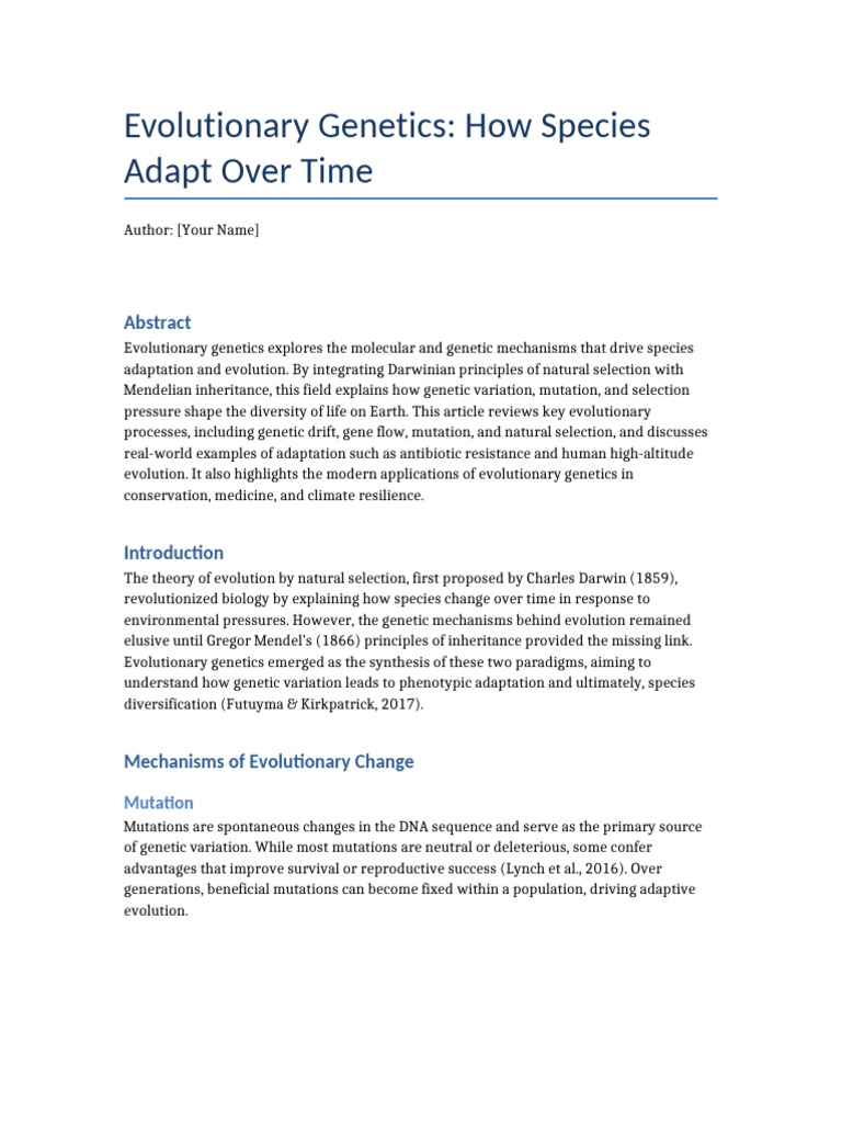 Evolutionary Genetics APA Style | PDF | Evolution | Population Genetics