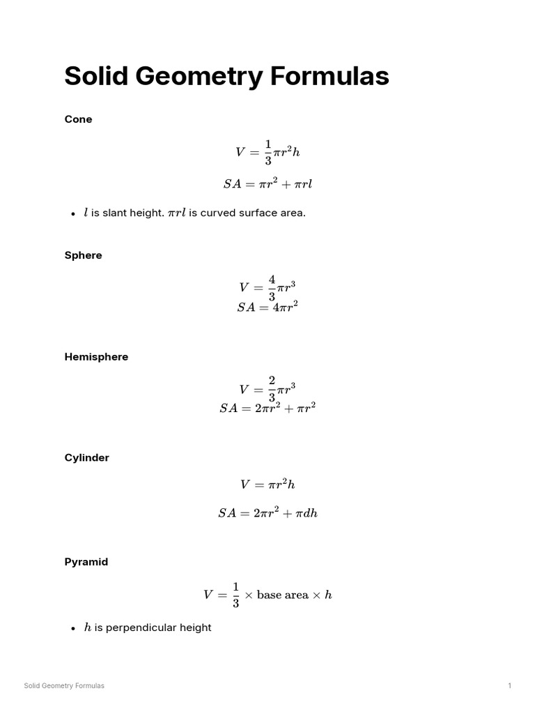 Solid Geometry Formulas | PDF