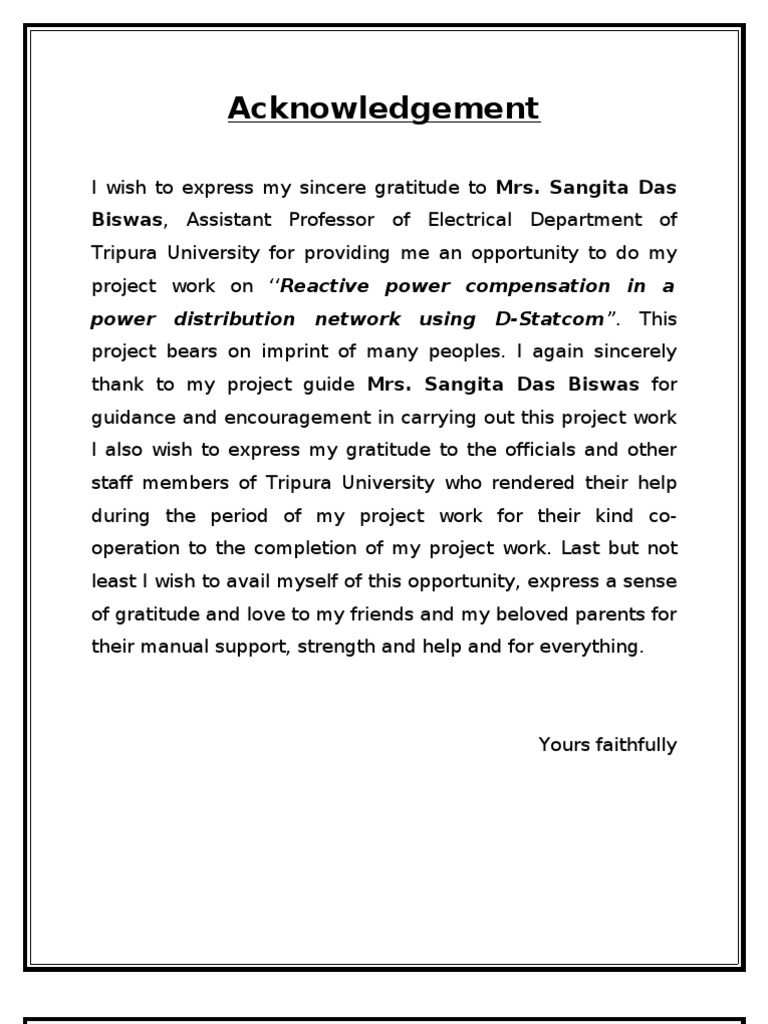 Acknowledgement: Biswas, Assistant Professor of Electrical Department of | PDF | Positive Mental ...