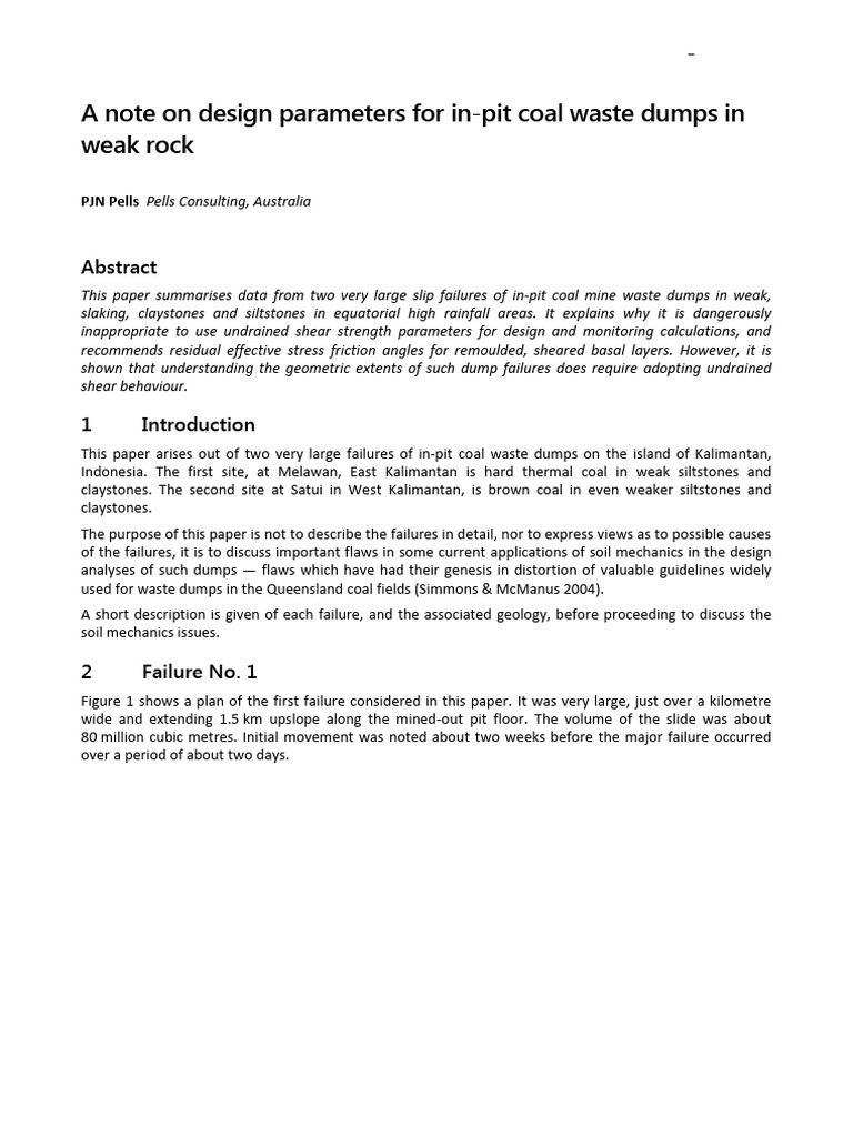 A Note On Design Parameters For In-Pit Coal Waste Dumps in Weak Rock ...