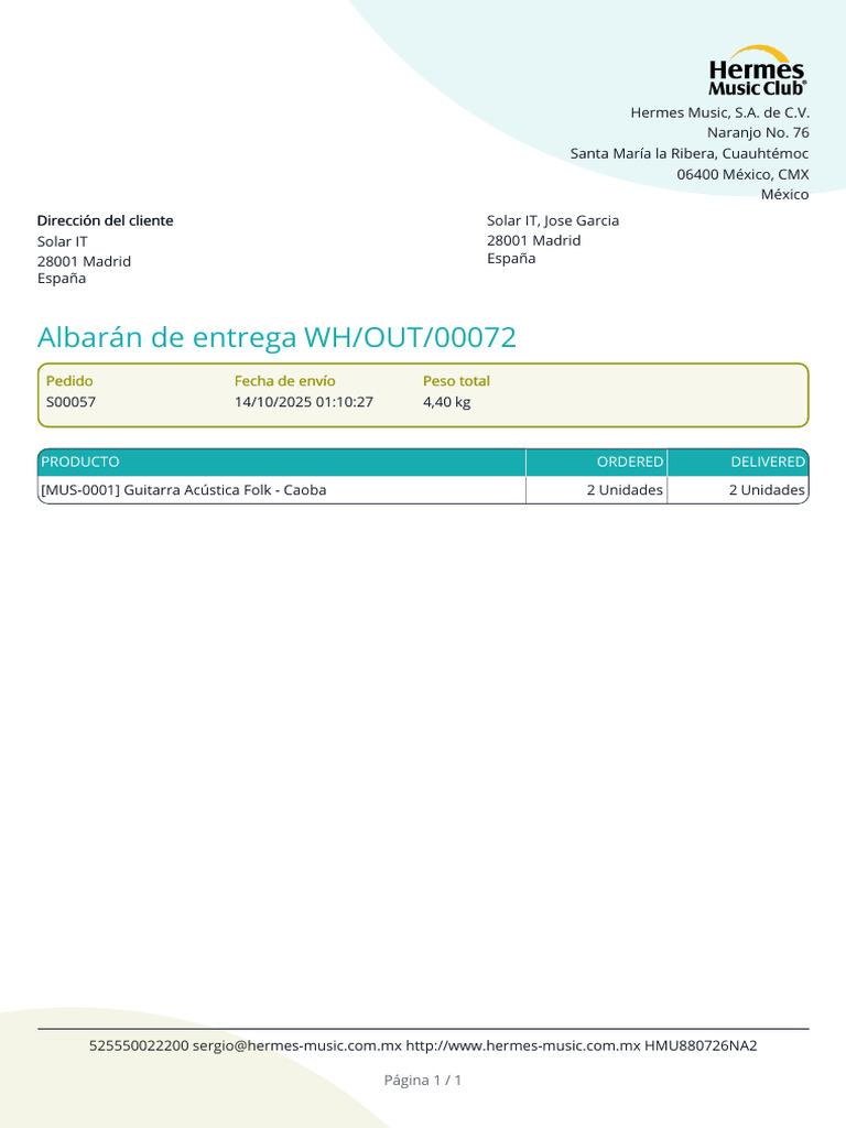 Albarán de Entrega - Jose Garcia - WH - OUT - 00072 | PDF