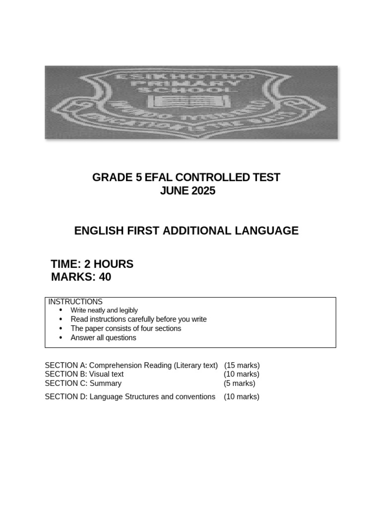 Grade 5 EFAL June 2025 Test Guide | PDF | Knitting | Weather