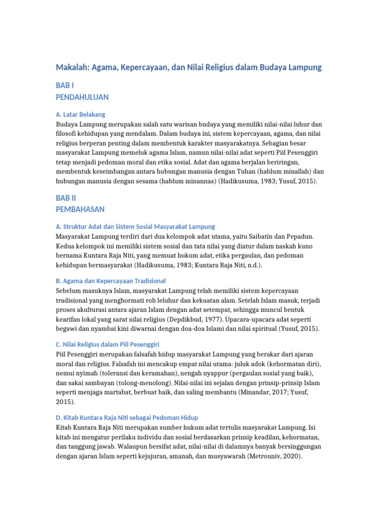 Nilai Religius dalam Budaya Lampung | PDF