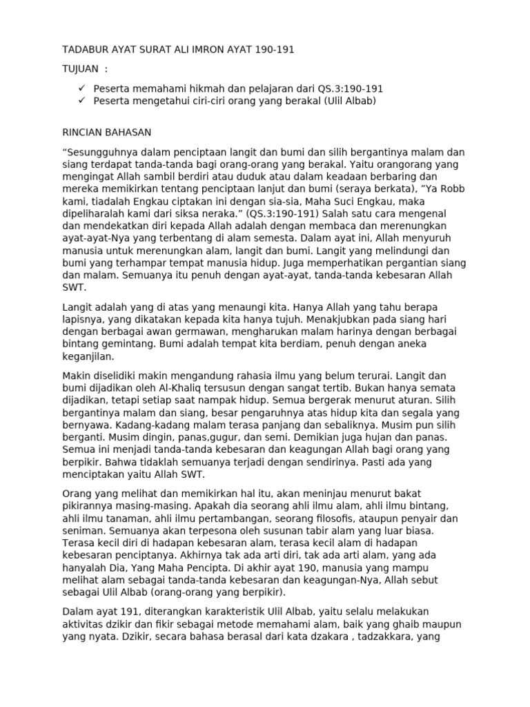 Hikmah QS Ali Imron 190-191 untuk Ulil Albab | PDF