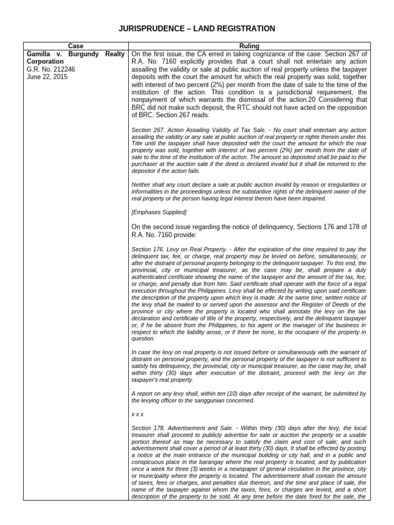 Jurisprudence on Land Registration Cases | PDF | Taxes | Property Tax