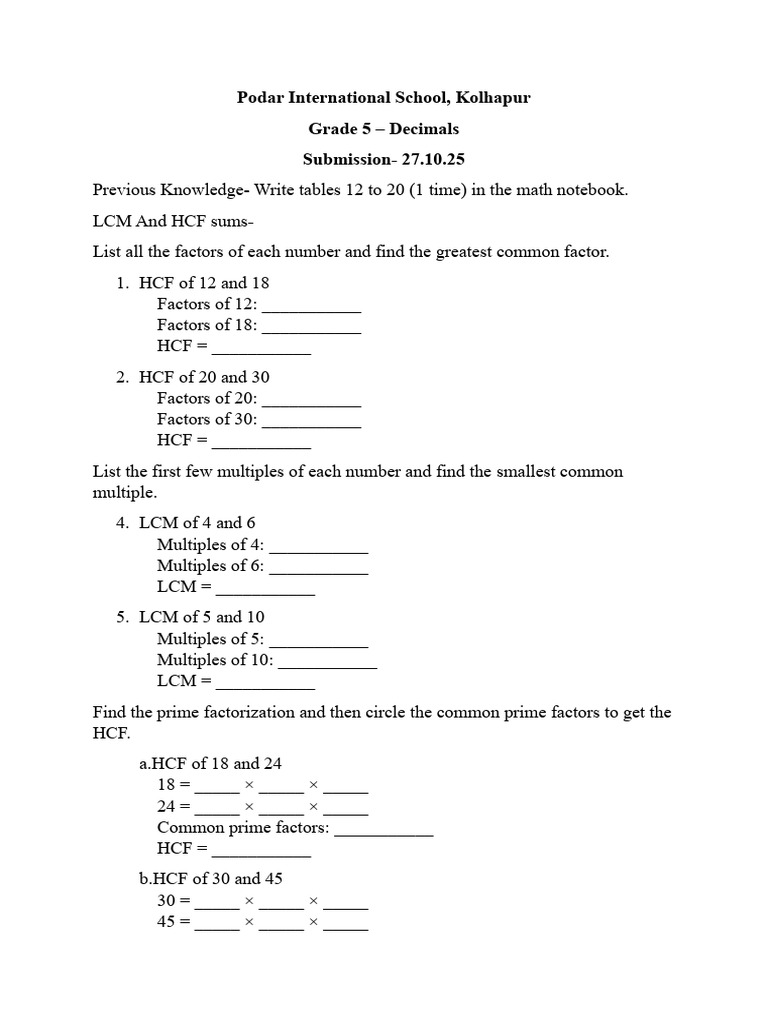 G5 Diwali Math Practice Sheet | PDF