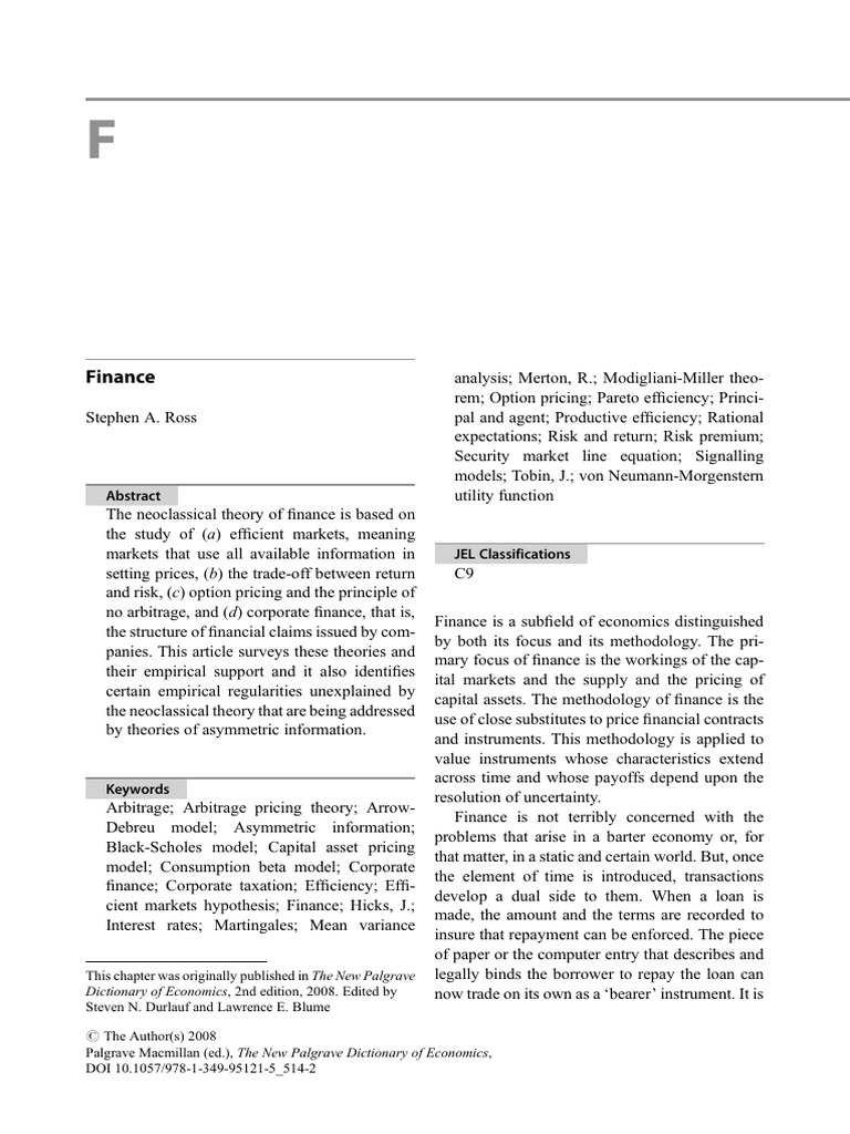 Finance | PDF | Capital Asset Pricing Model | Efficient Market Hypothesis